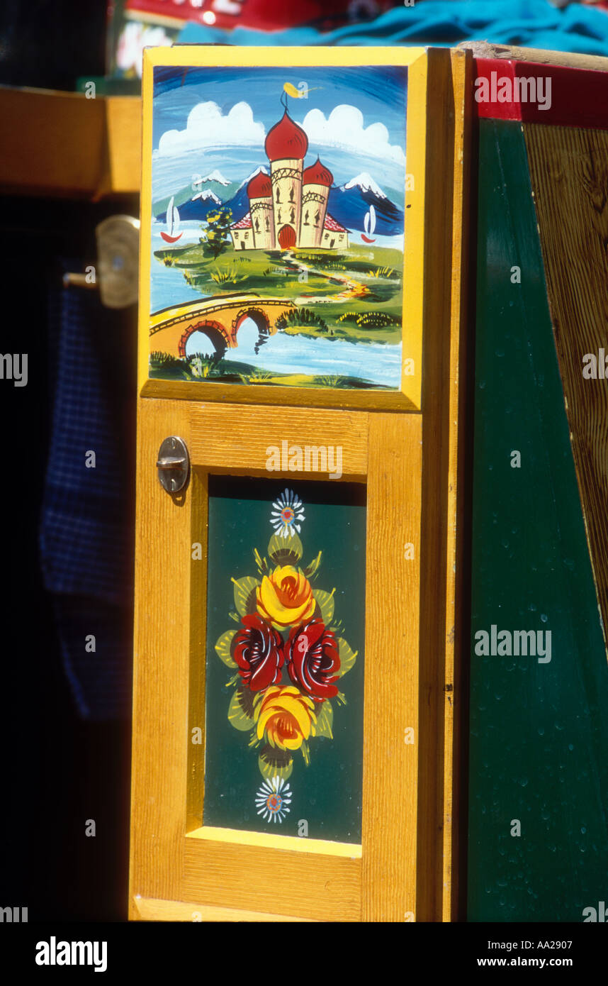 Traditionally decorated cabin on a canal narrowboat Stock Photo - Alamy