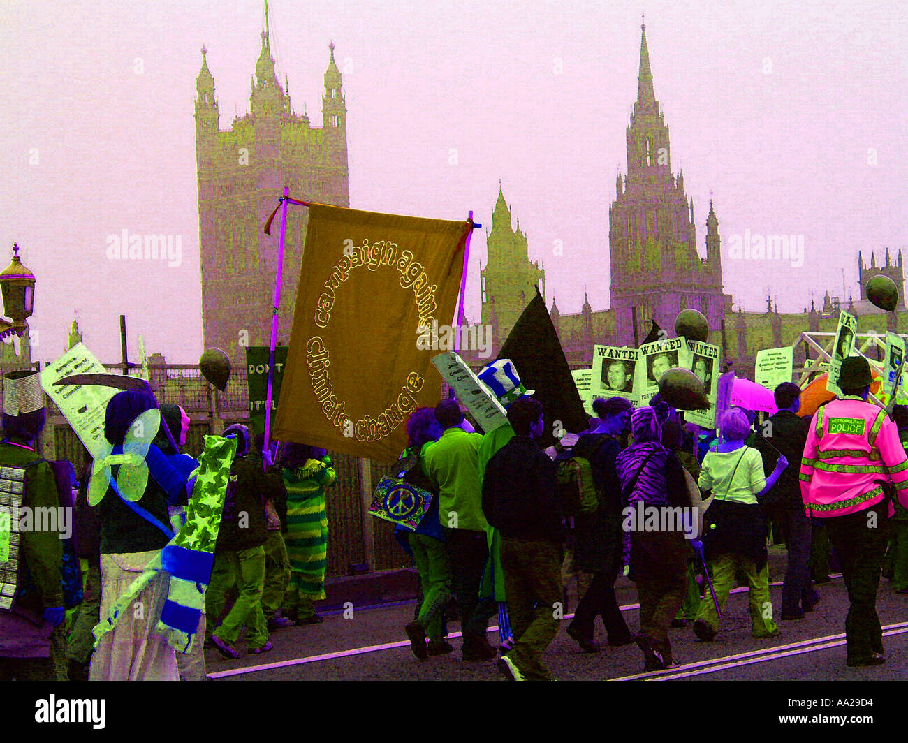 March 2003 Protesters cross Westminster Bridge London Stock Photo - Alamy