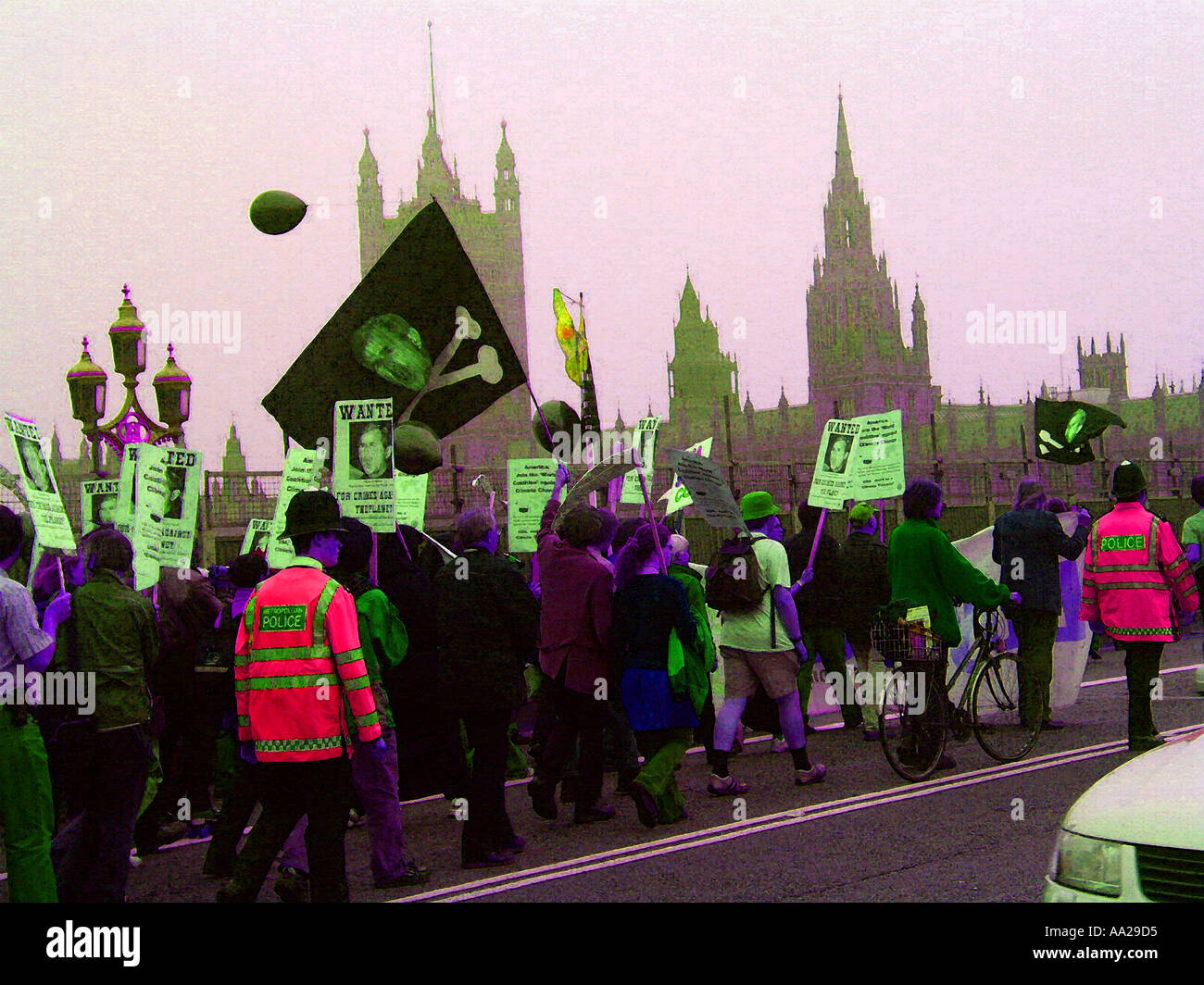 March 2003 Protesters cross Westminster Bridge London Stock Photo - Alamy