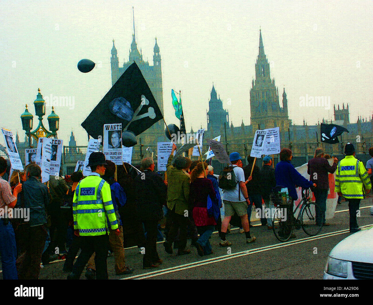 March 2003 Protesters cross Westminster Bridge London Stock Photo - Alamy