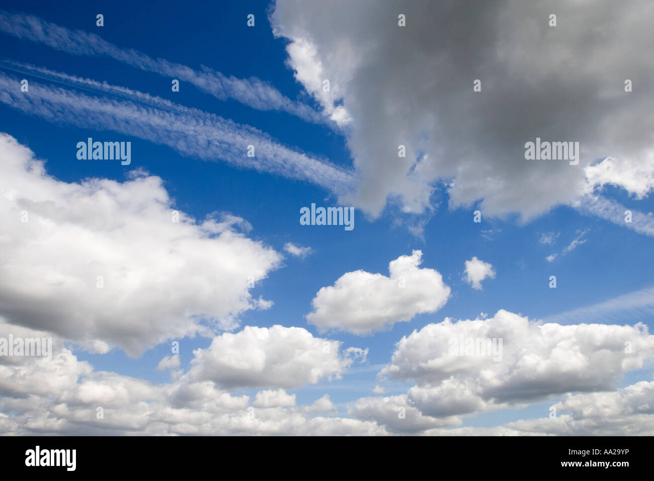 Blue sky with fluffy white clouds Stock Photo - Alamy