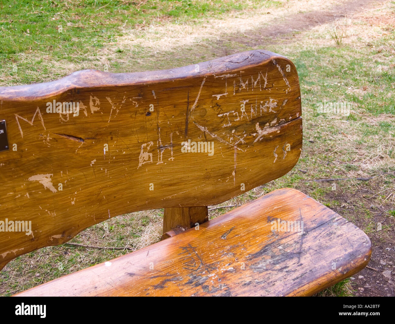 Graffiti on public bench Stock Photo - Alamy
