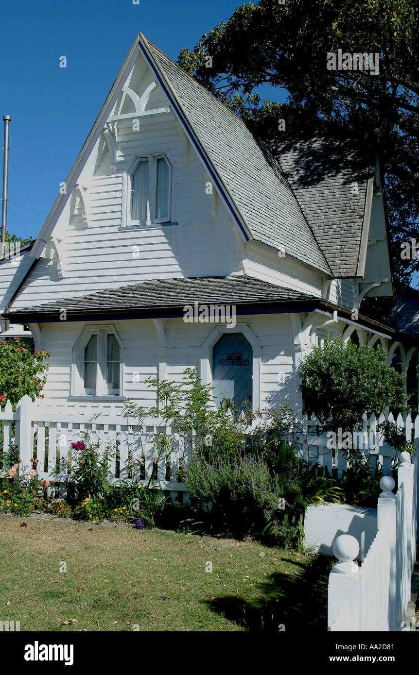 Old Police Station, Russell, North Island. Victorian white wooden ...