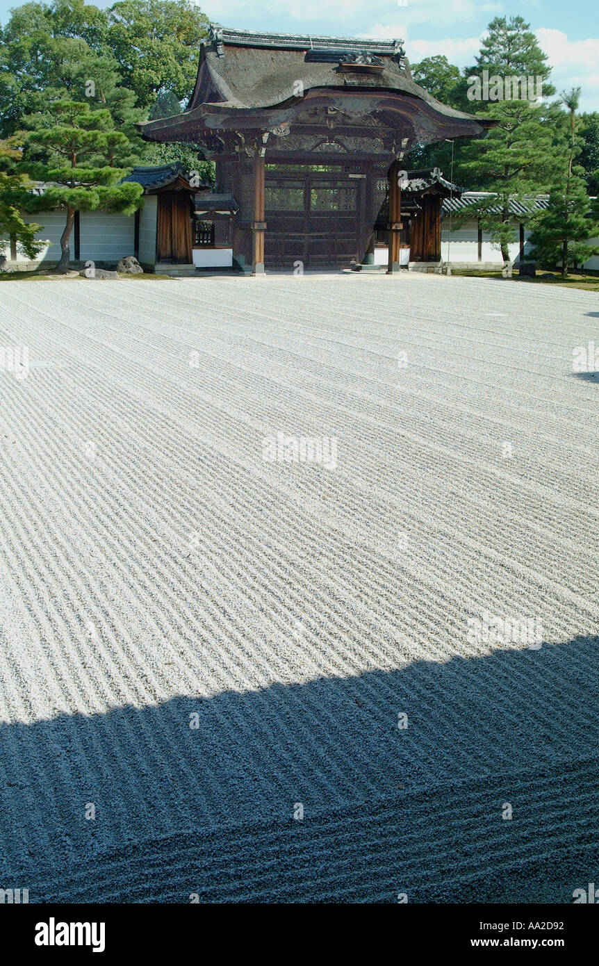 Rock Garden, Nannaji Temple, Kyoto. Rocks raked into straight lines ...