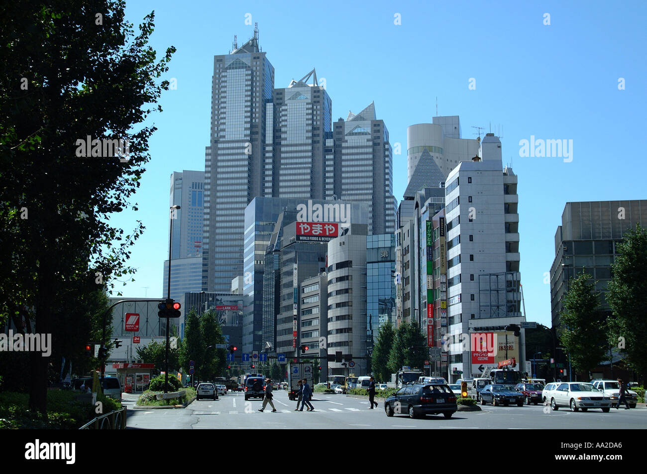 Office Blocks, Shinjuku,Tokyo. Main street leading to skyscrapers Stock ...