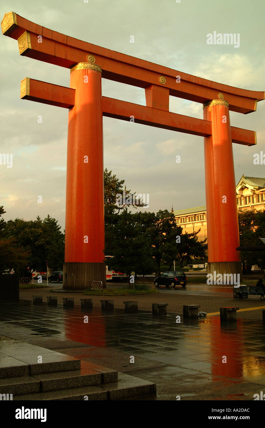 Torii Gate, Tokyo. Exterior of view of large orange traditional gate ...