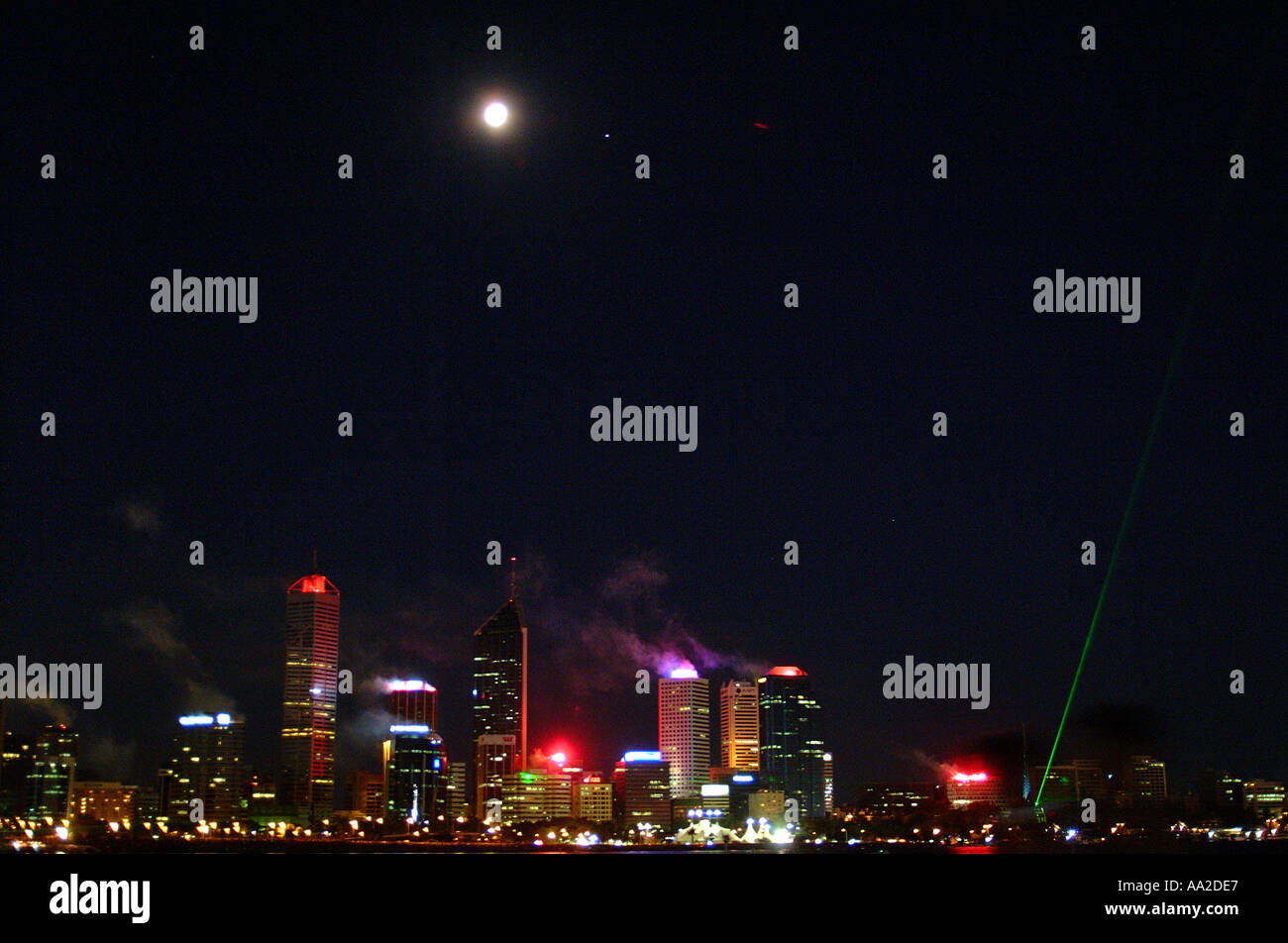 Night Skyline view with laser, Perth, Western Australia Stock Photo - Alamy