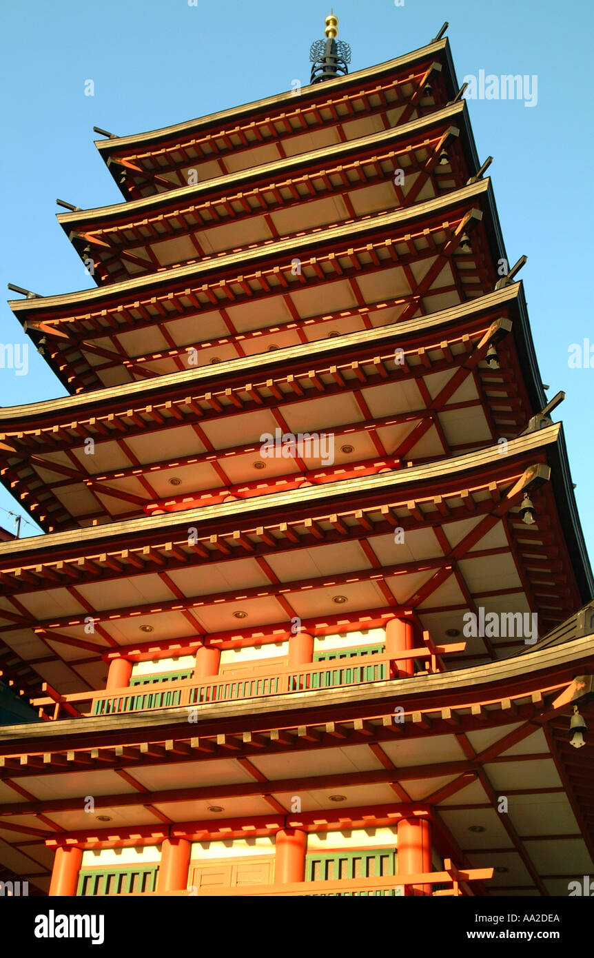 Pagoda detail, Ebina. Top 6 stories of modern pagoda with spire Stock ...