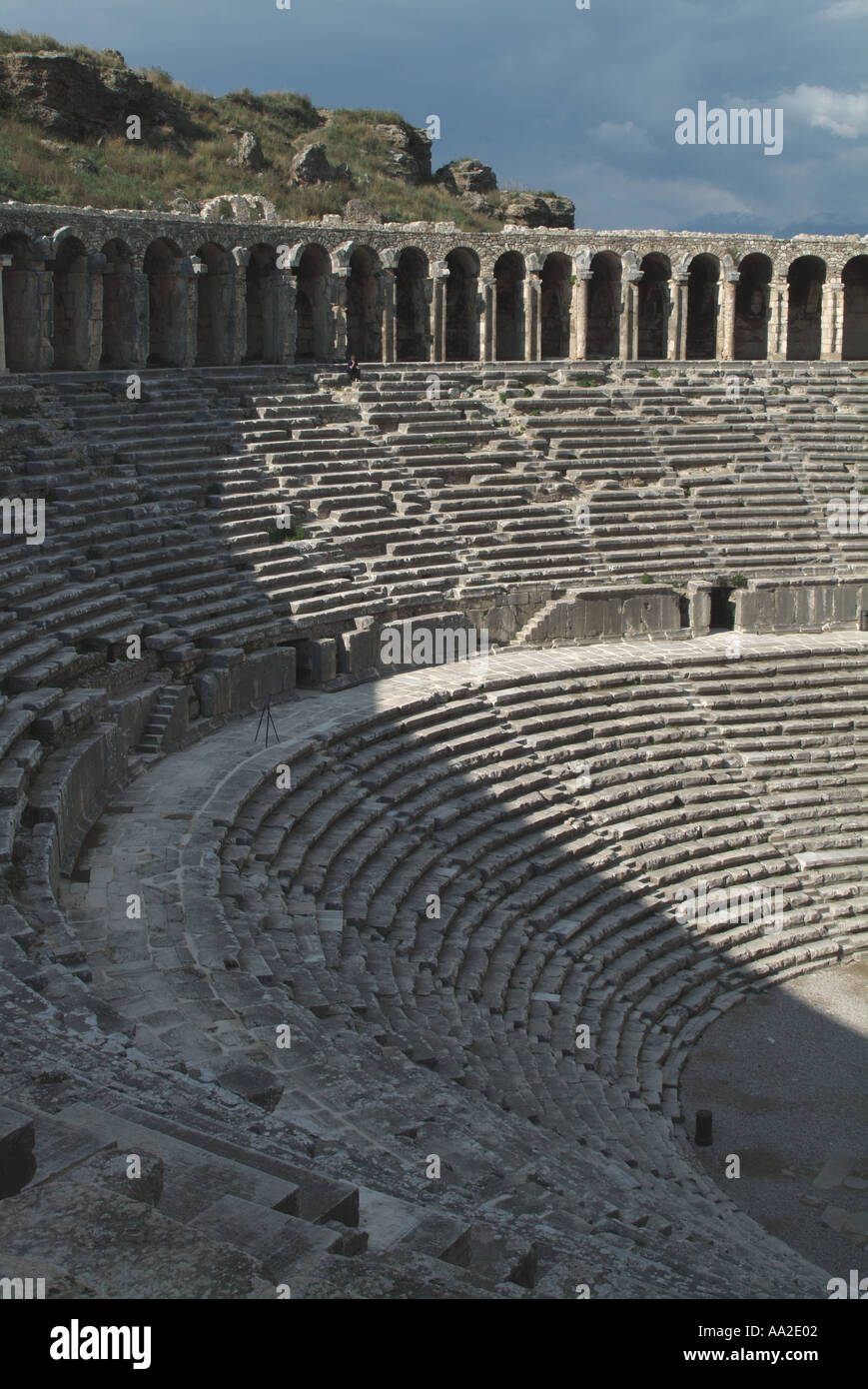 Steps, seating and arches at the Roman Amphitheatre, Aspendos Stock ...