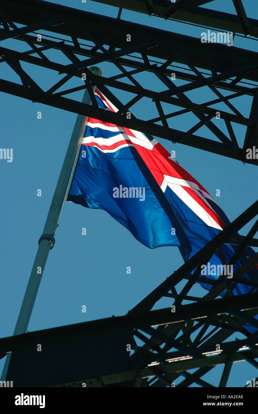 Sydney Harbour bridge and Australian national Flag Stock Photo - Alamy