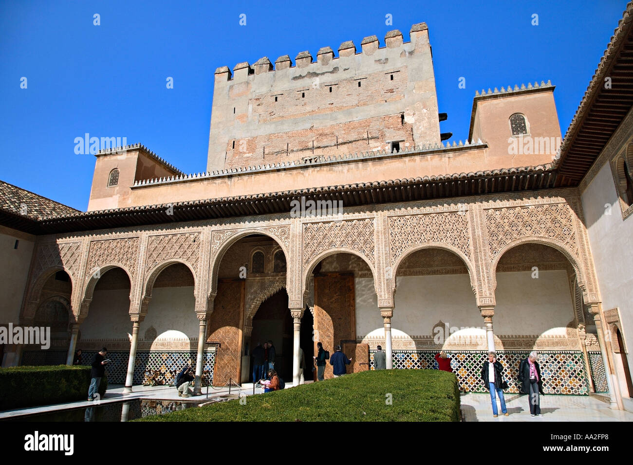 The Court of Myrtles and the tower of Comares in the Alhambra, Spain ...