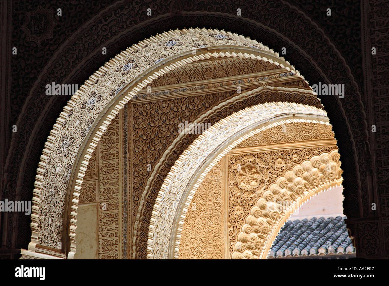 Detail of the moorish influence in the architecture of the Alhambra in ...