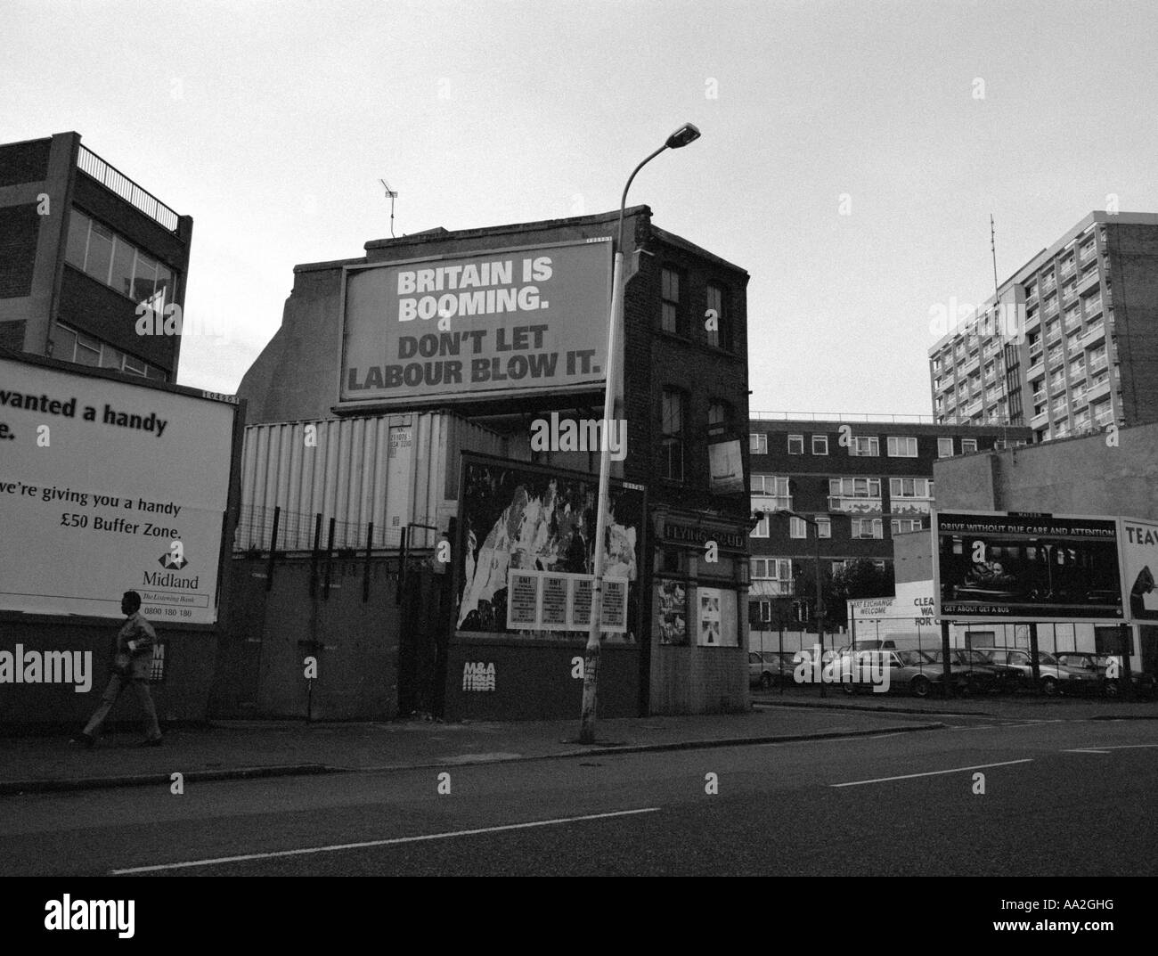 Conservative poster campaign in London's East End during the 1997 ...