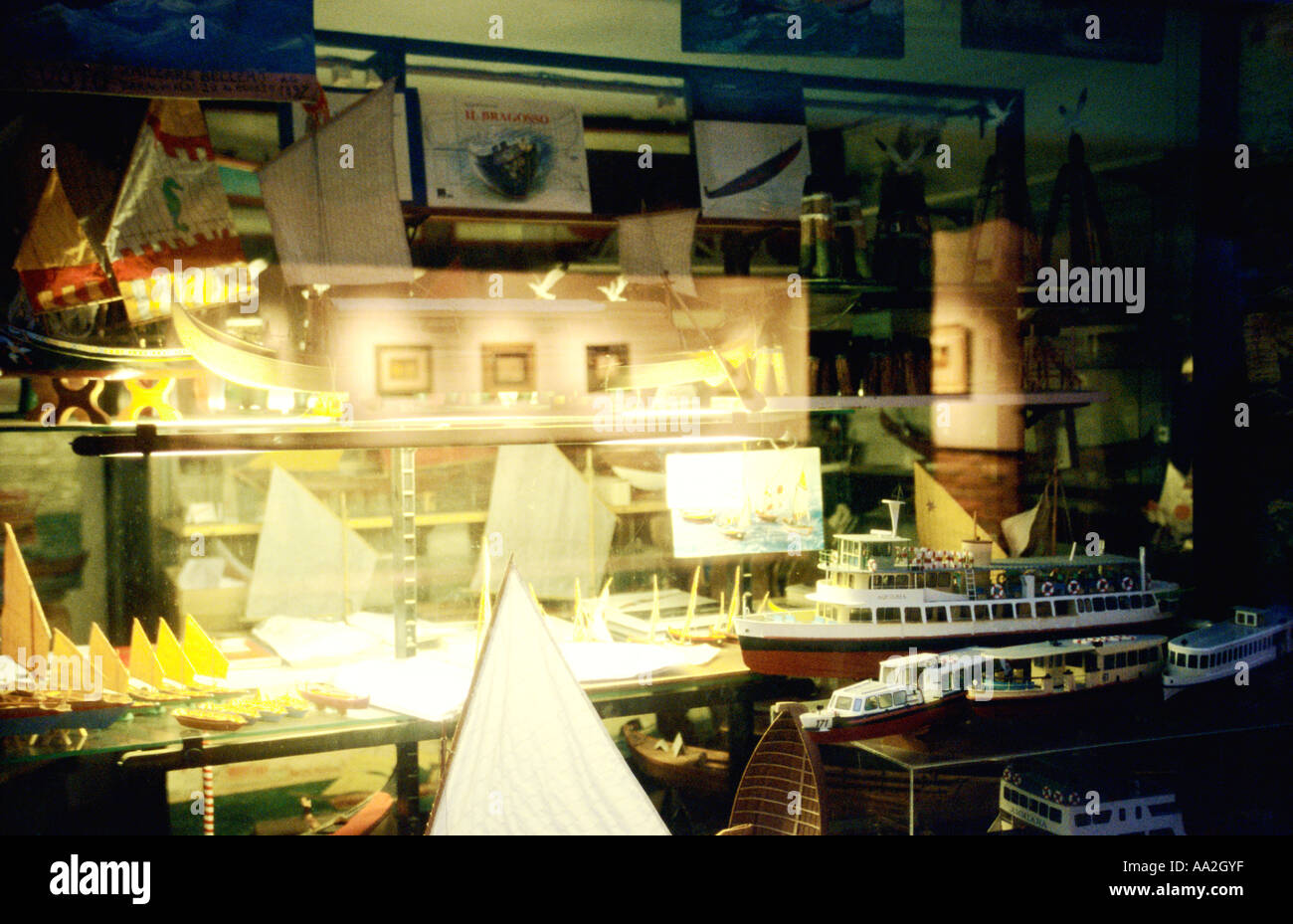 Italy, Venice, A shopping window full of model ships, model ships and ...