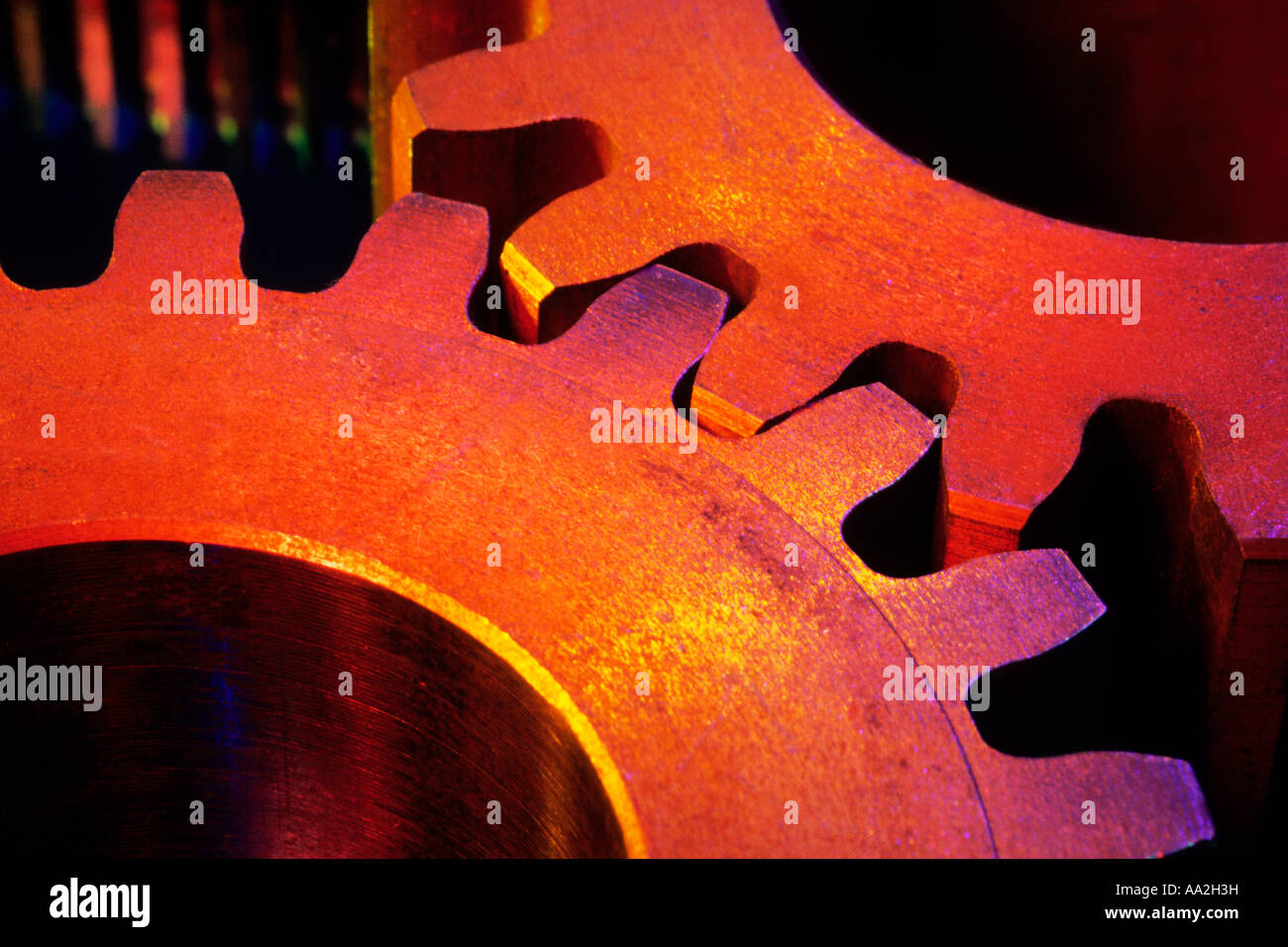 Gears interlocked. Heavy industrial metal mechanical gears connecting ...