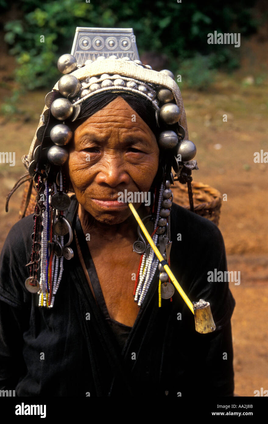 1, one, Akha woman, Akha, woman, adult woman, smoking pipe, ethnic ...