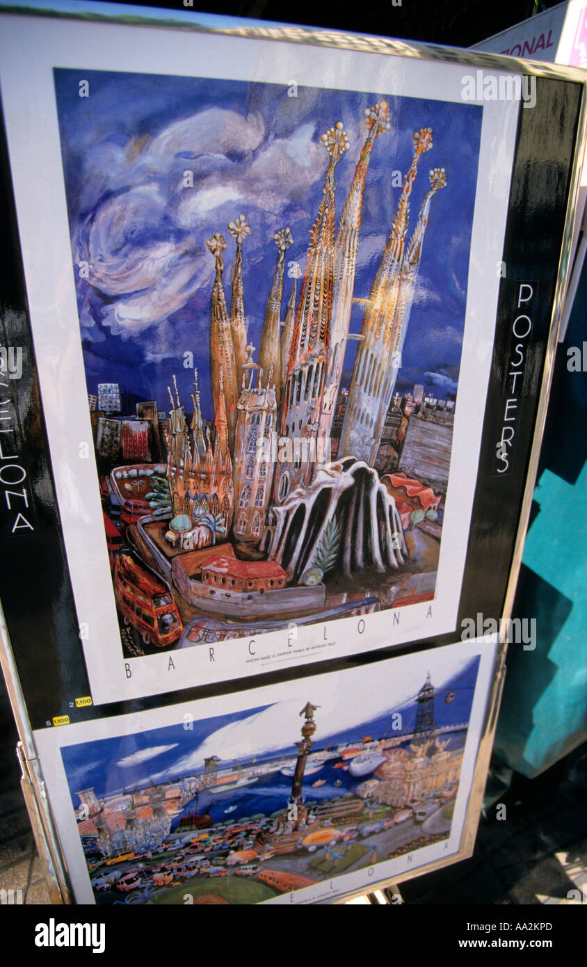 spain barcelona detail of a poster stand on la rambla Stock Photo - Alamy