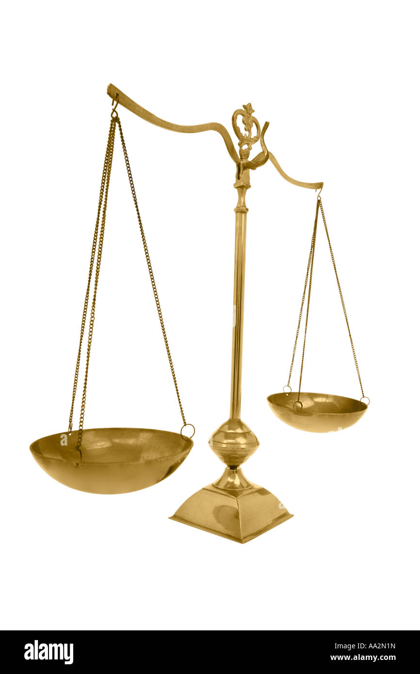 Scales of Justice cut out on white background Stock Photo - Alamy