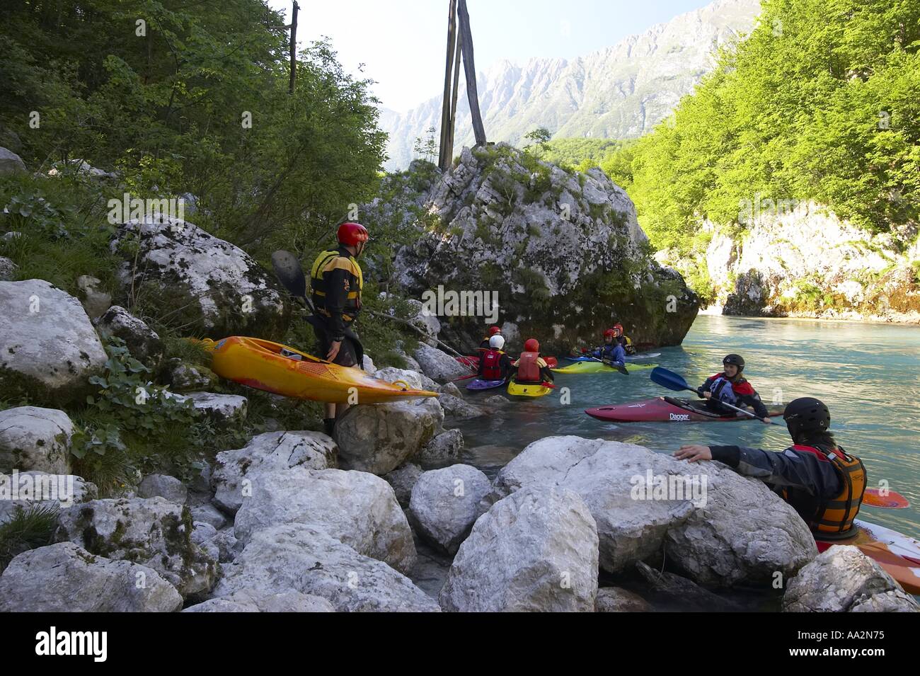kayaking on river Soca Stock Photo - Alamy