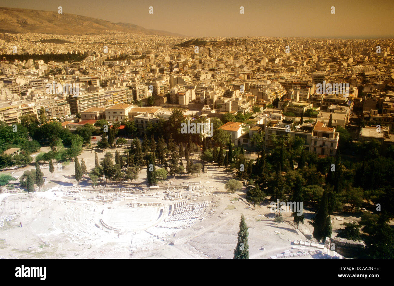 Cityscape with amphitheatre, Athens, Greece Stock Photo - Alamy