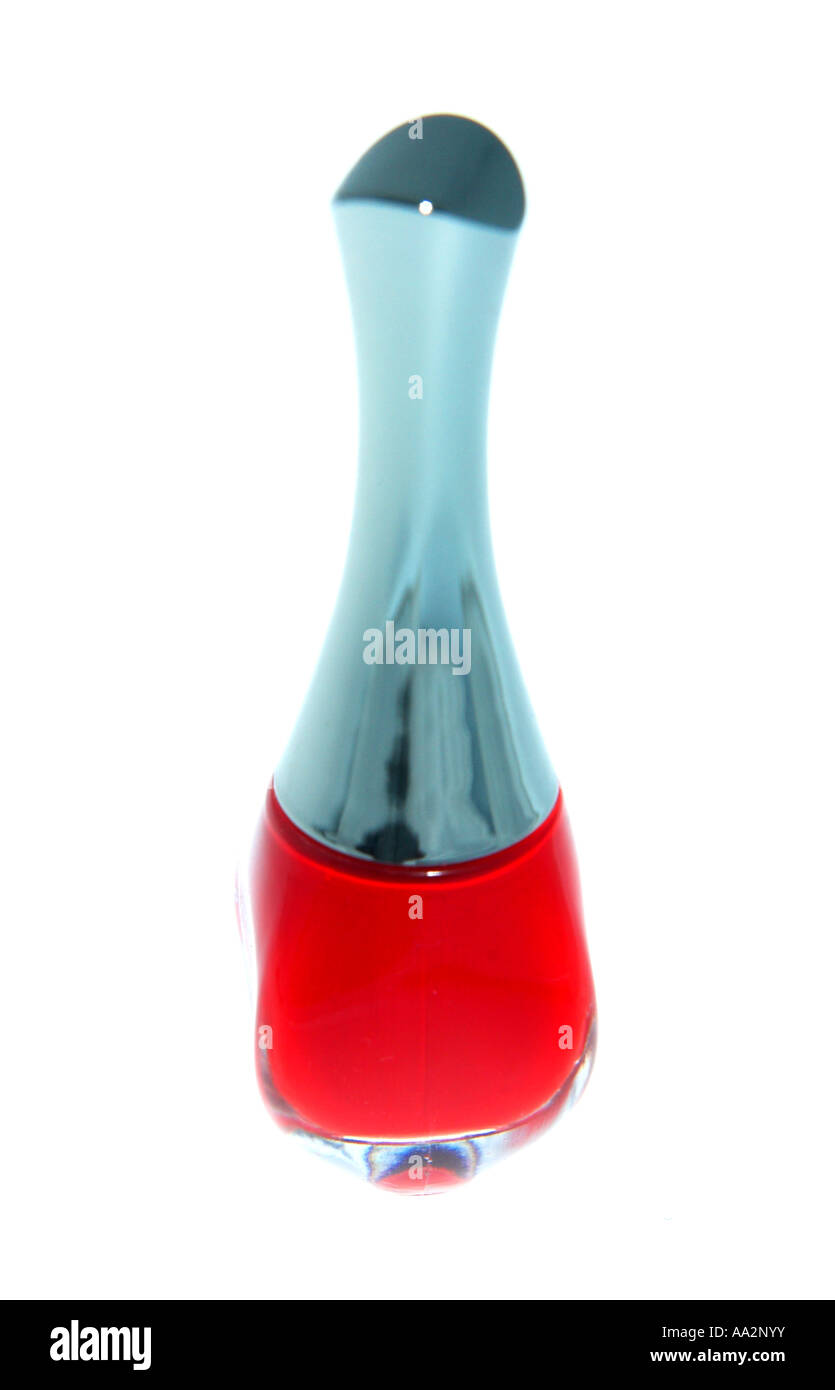 Bottle of scarlet red nail polish Stock Photo - Alamy