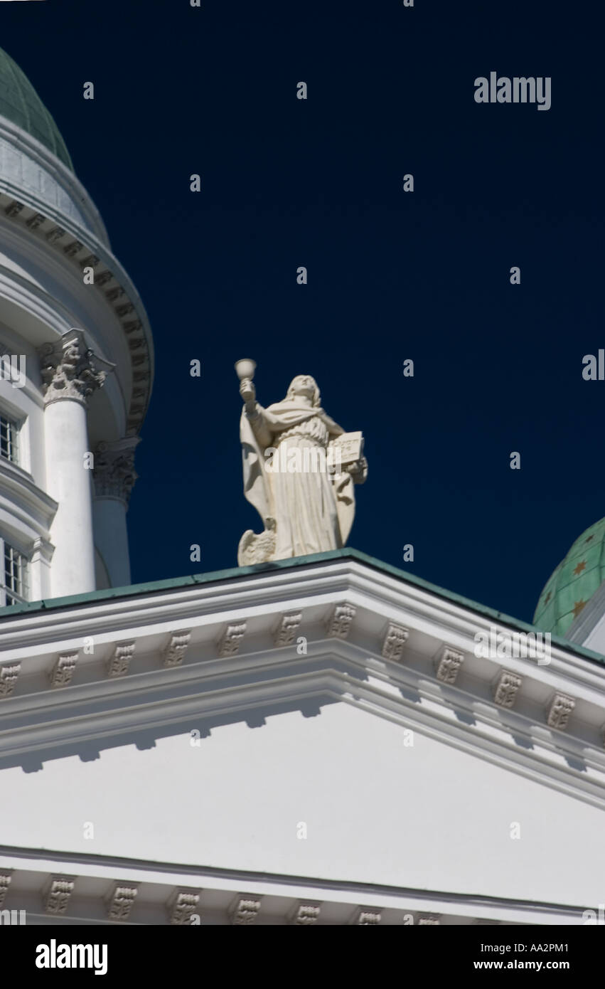 Closeup white zinc statue of an apostle on roof of Lutheran Cathedral ...