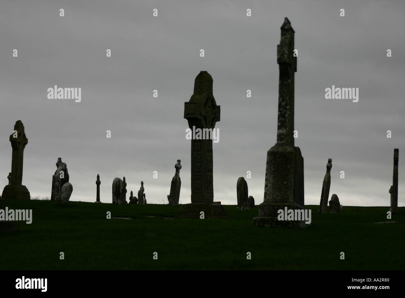 Clonmacnoise - celtic highcrosses Stock Photo - Alamy