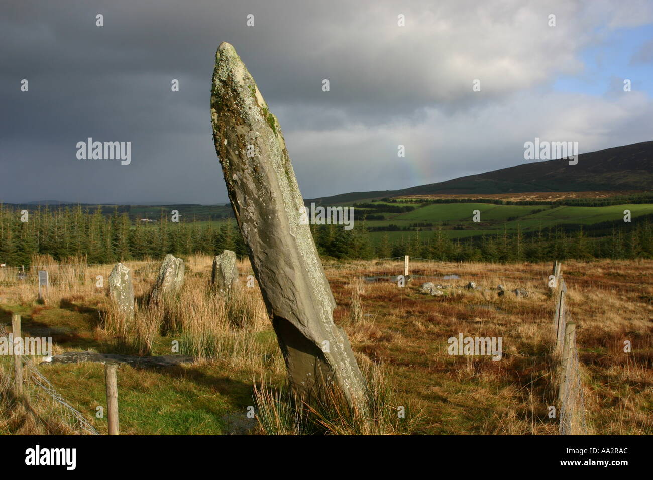 Knocknakilla stone circle & standing stone Stock Photo - Alamy