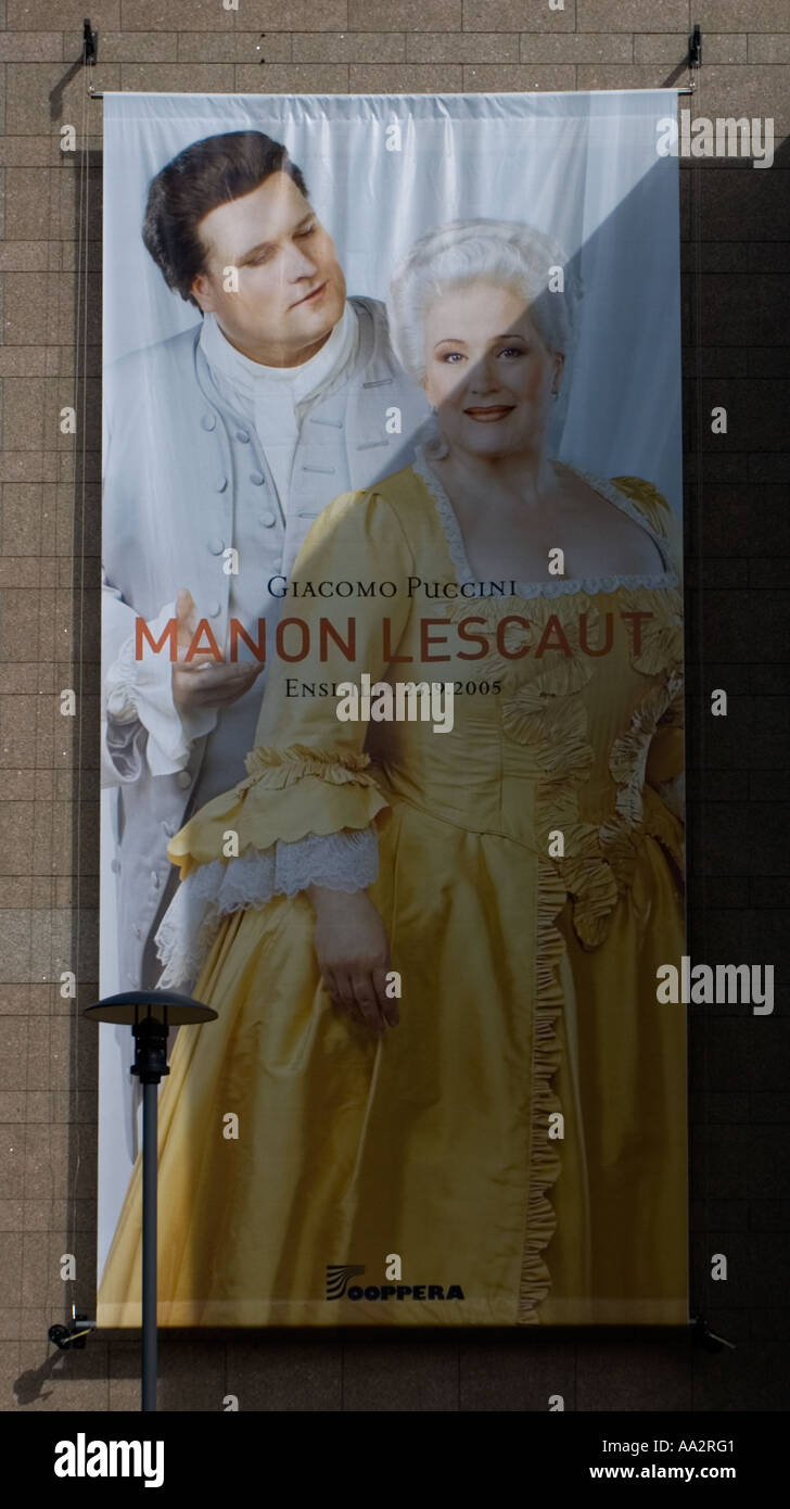 Poster advertising performance of Manon Lescault outside Finnish ...