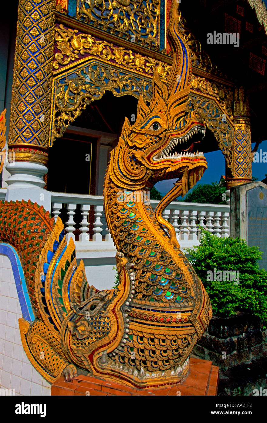 detail of Naga head, detail, Naga head, staircase, Wat Phra Singh ...