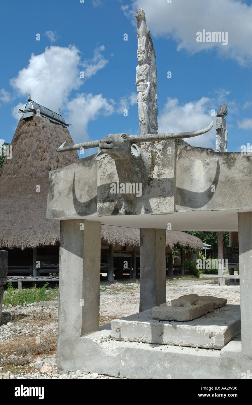 "Carved stone tomb of former Raja in Sumba Indonesia Stock Photo - Alamy