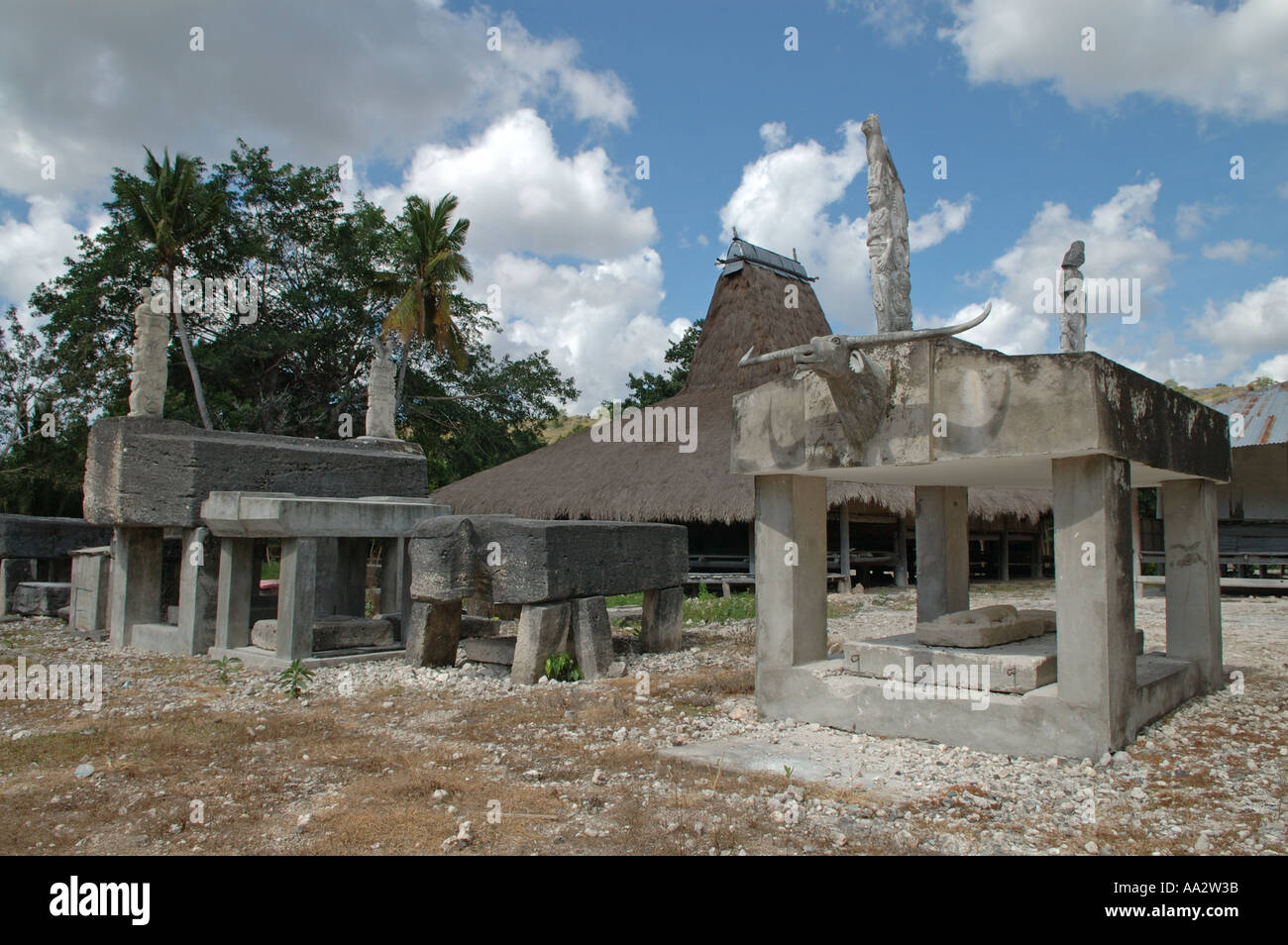 "Carved stone tomb of former Raja in Sumba Indonesia Stock Photo - Alamy