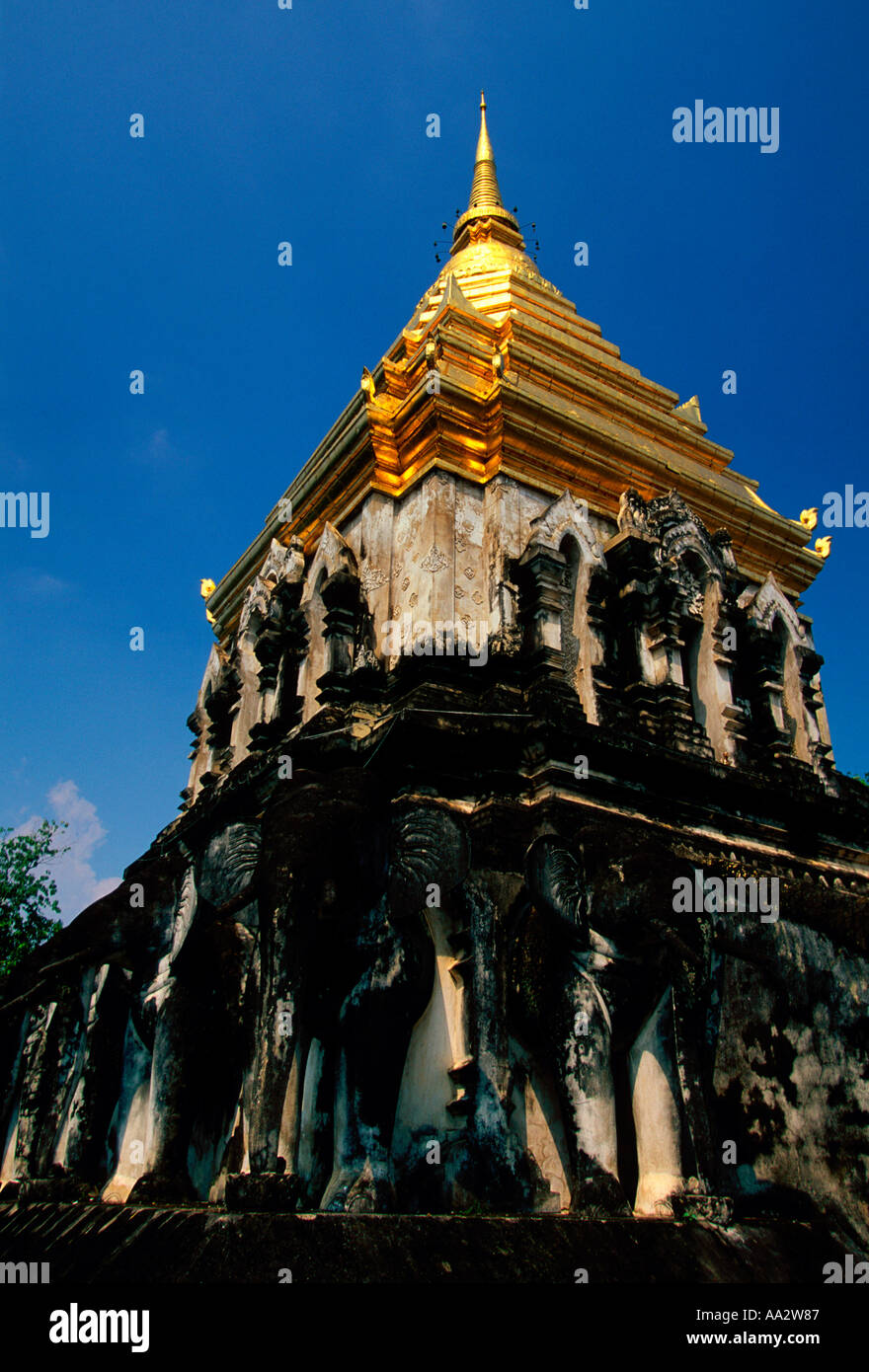 elephant sculpture, base of chedi, chedi, Buddhism, Buddhist temple ...