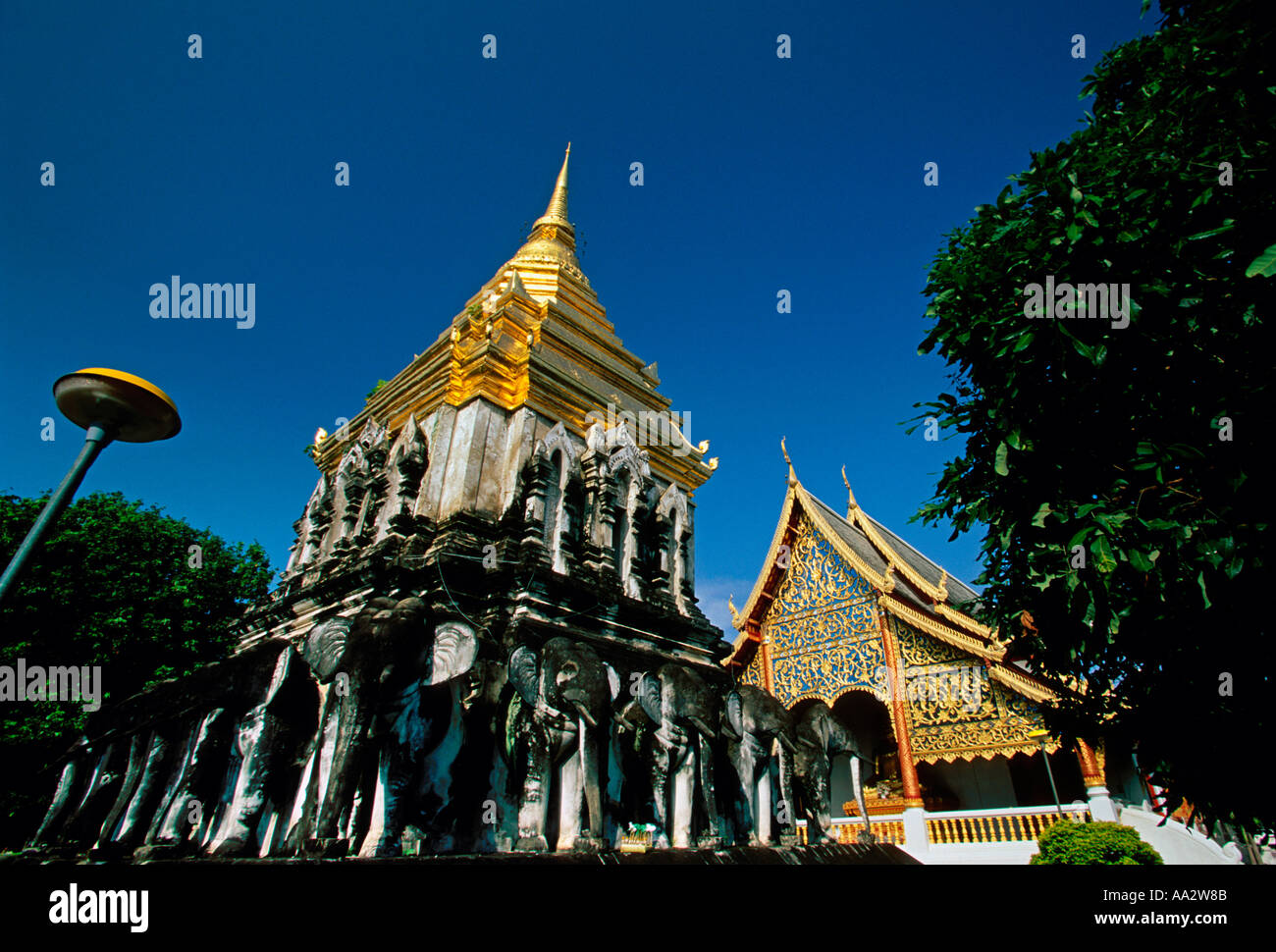 elephant sculpture, base of chedi, chedi, Buddhism, Buddhist temple ...