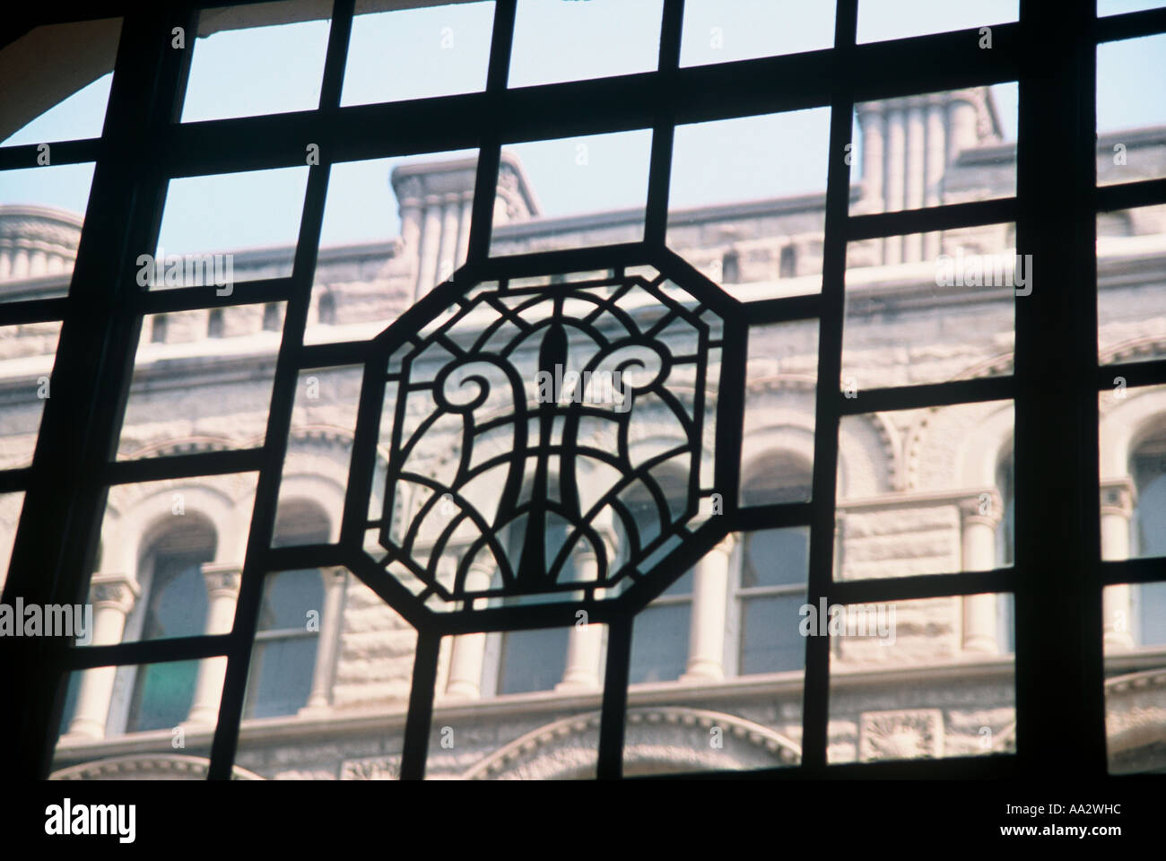 Looking out a decorative window of another building in Downtown ...