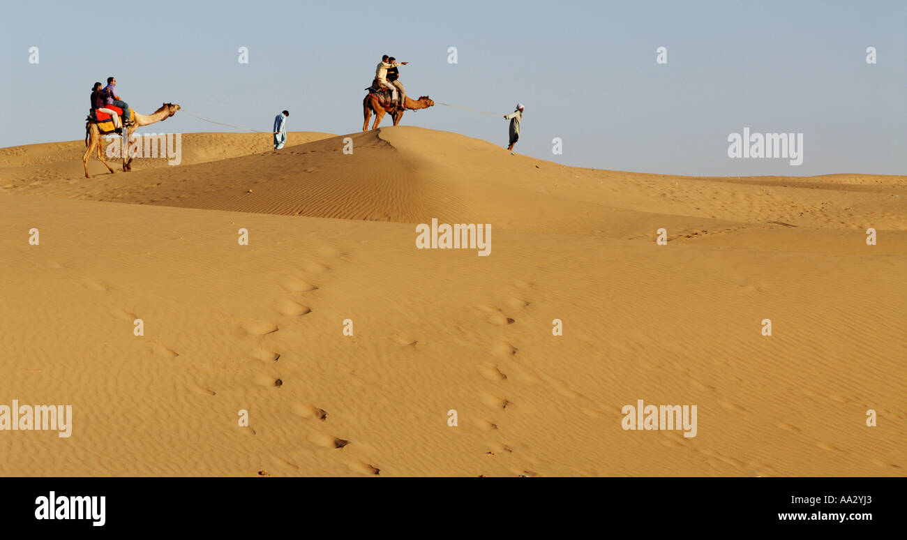 Late afternoon in the sand dunes of Sam in the desert near Jaisalmer ...