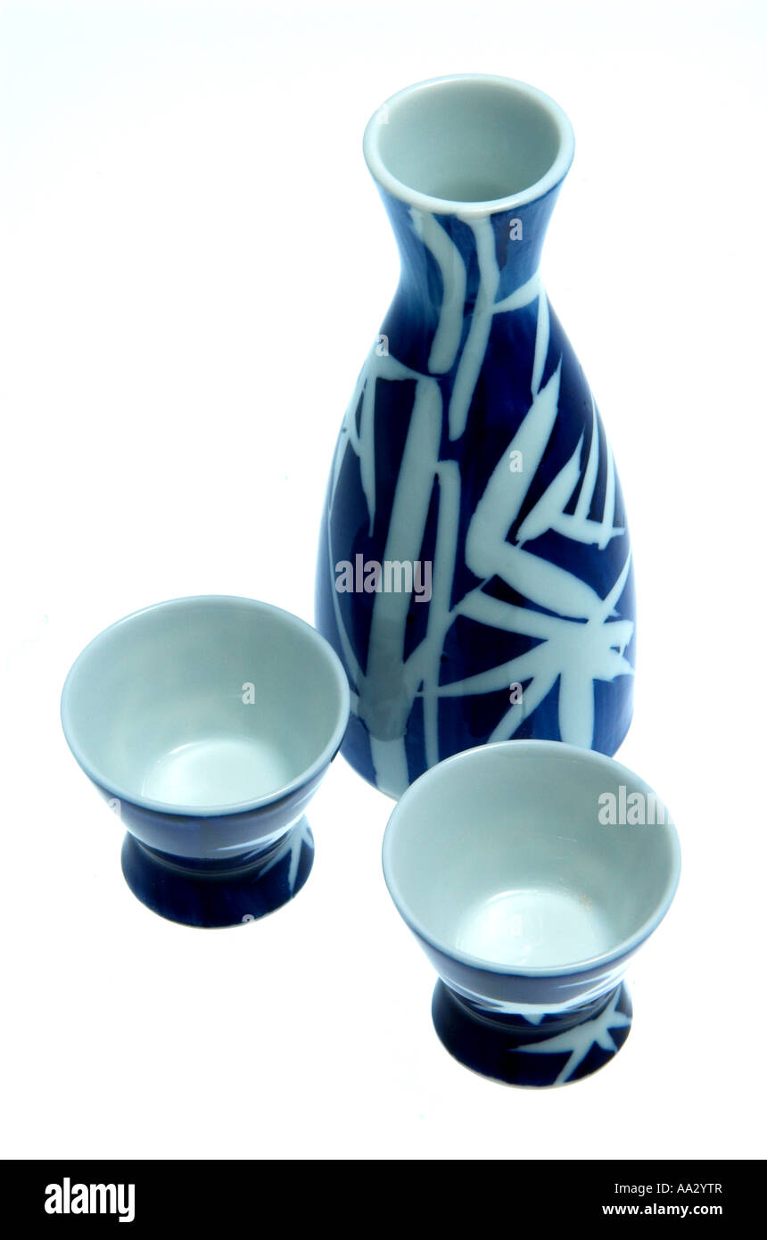 sake set with two empty cups Stock Photo - Alamy
