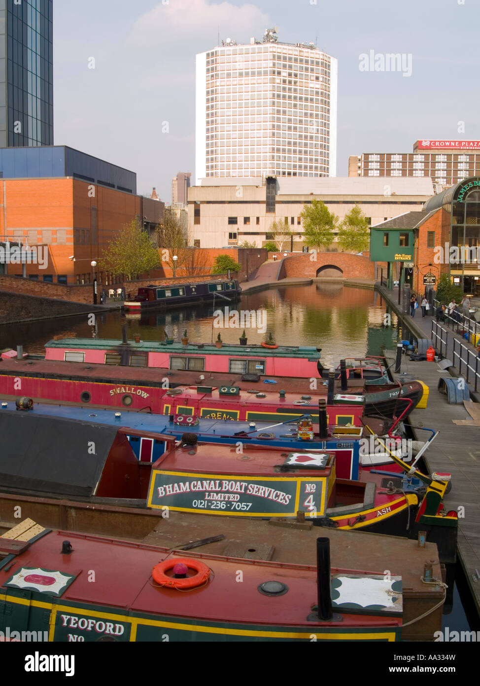 Colourful Canal Boats at Brindley Place, Birmingham Stock Photo - Alamy