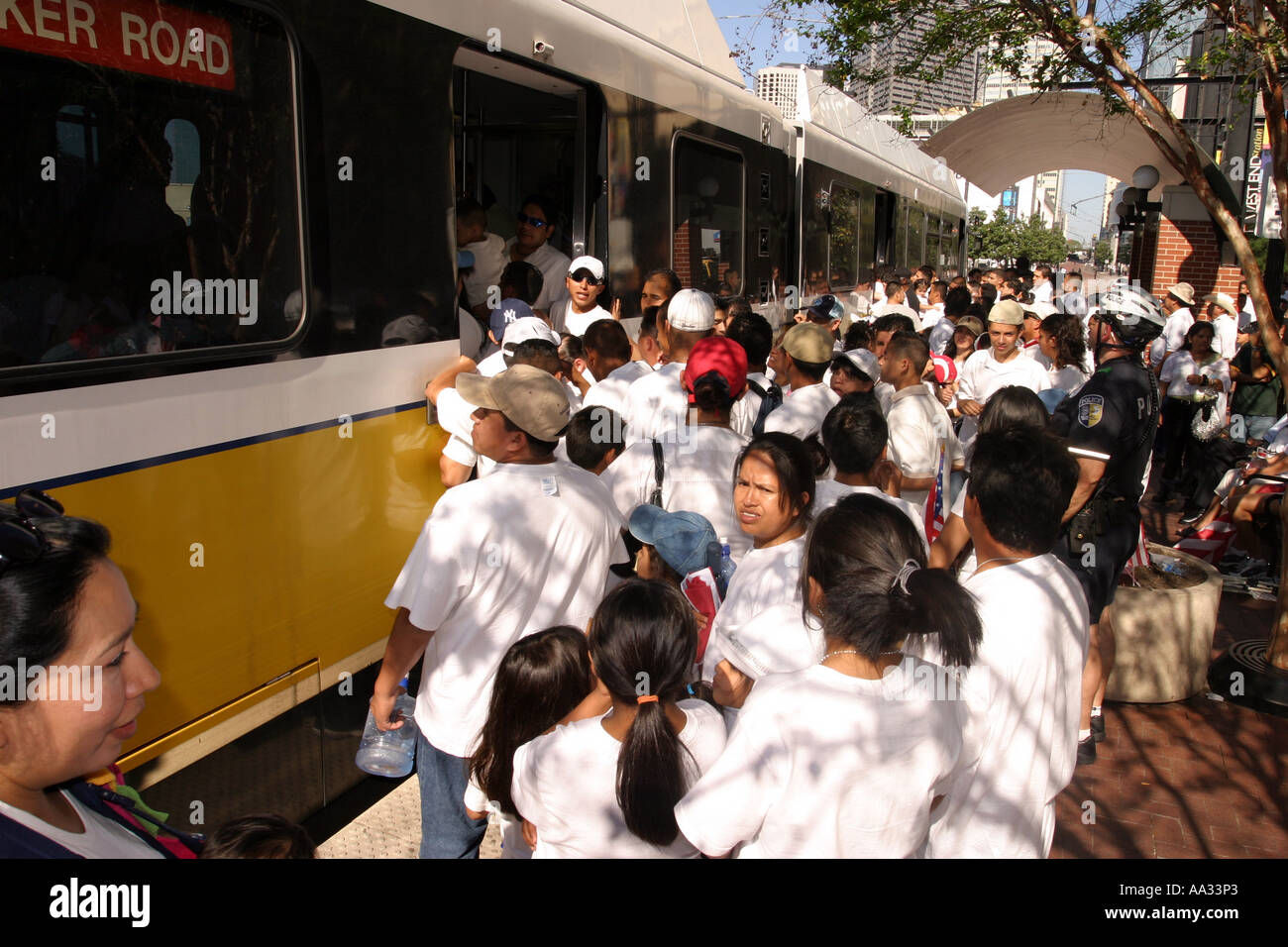 Crowds attempting to board Dart bus after demo, Downtown Dallas ,Texas ...