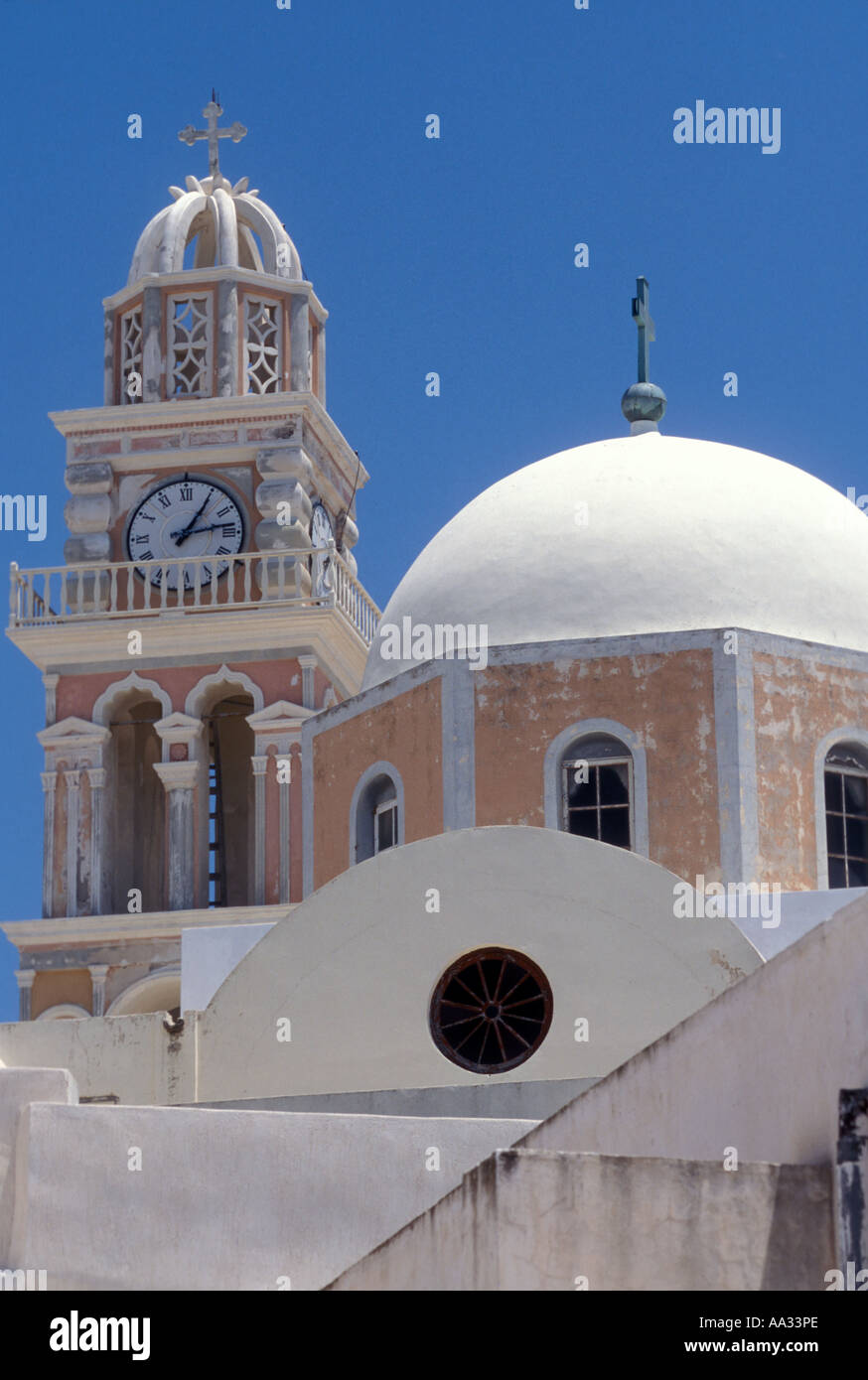 Greece Santorini modern pink church Stock Photo - Alamy