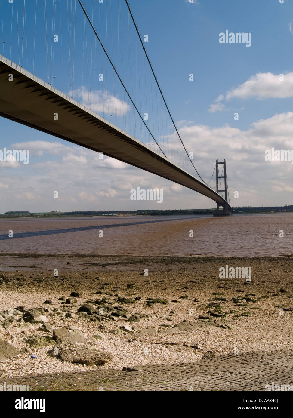 View of the Humber Bridge from Hessle Foreshore, Kingston Upon Hull UK ...