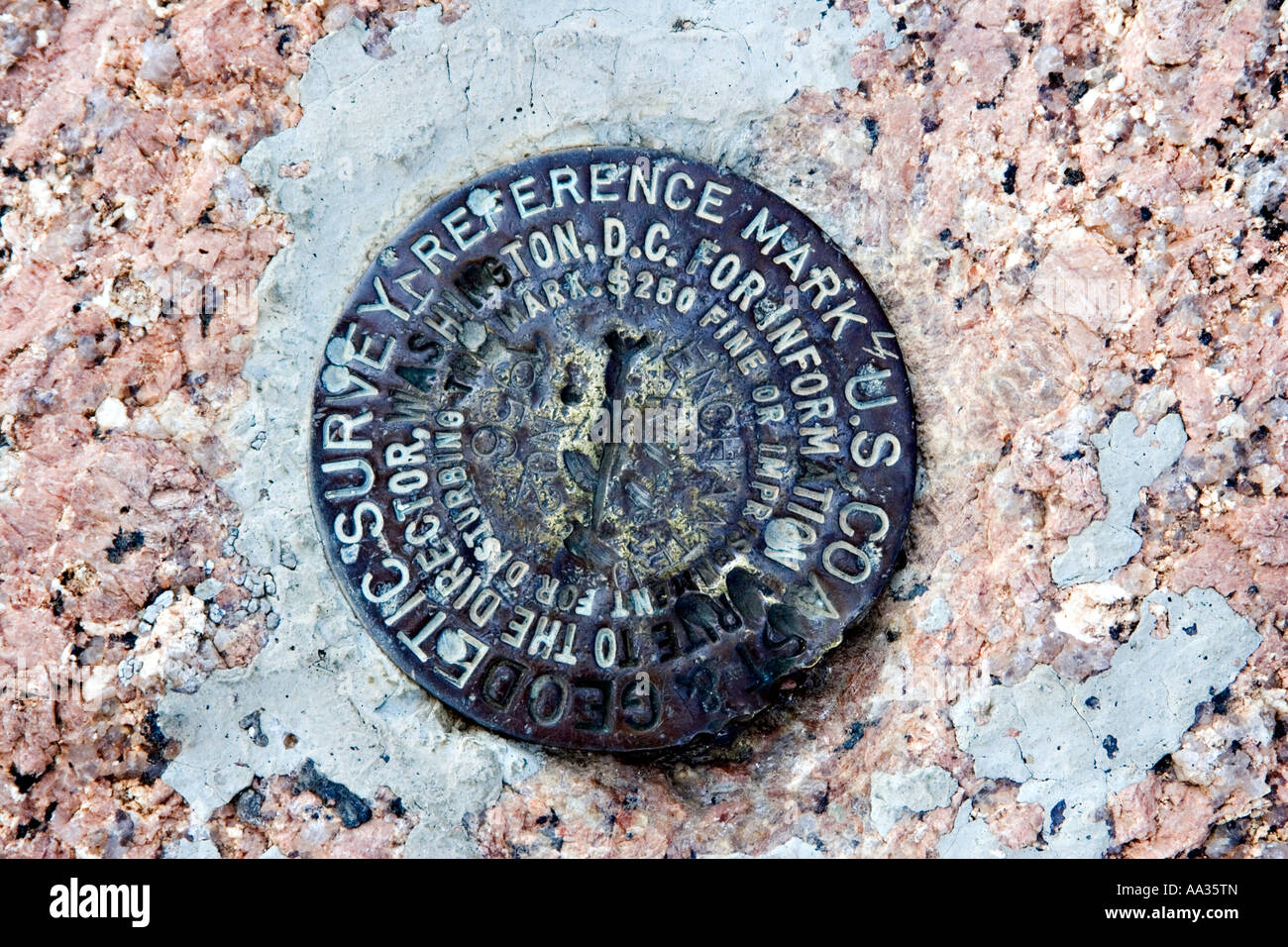 Survey marker at the top of Enchanted Rock Fredericksburg Texas Stock ...