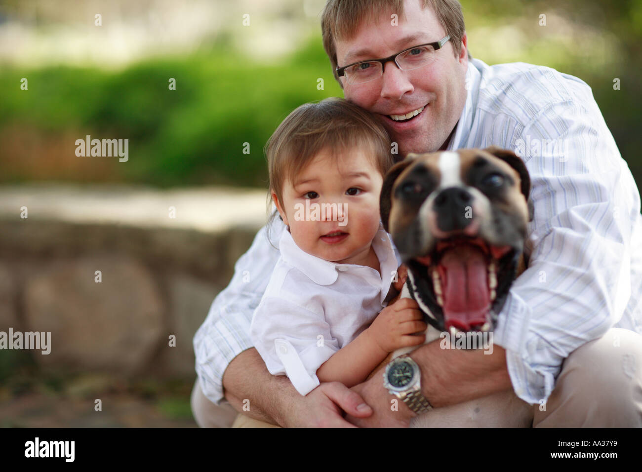 Father And Son And Dog Stock Photo - Alamy