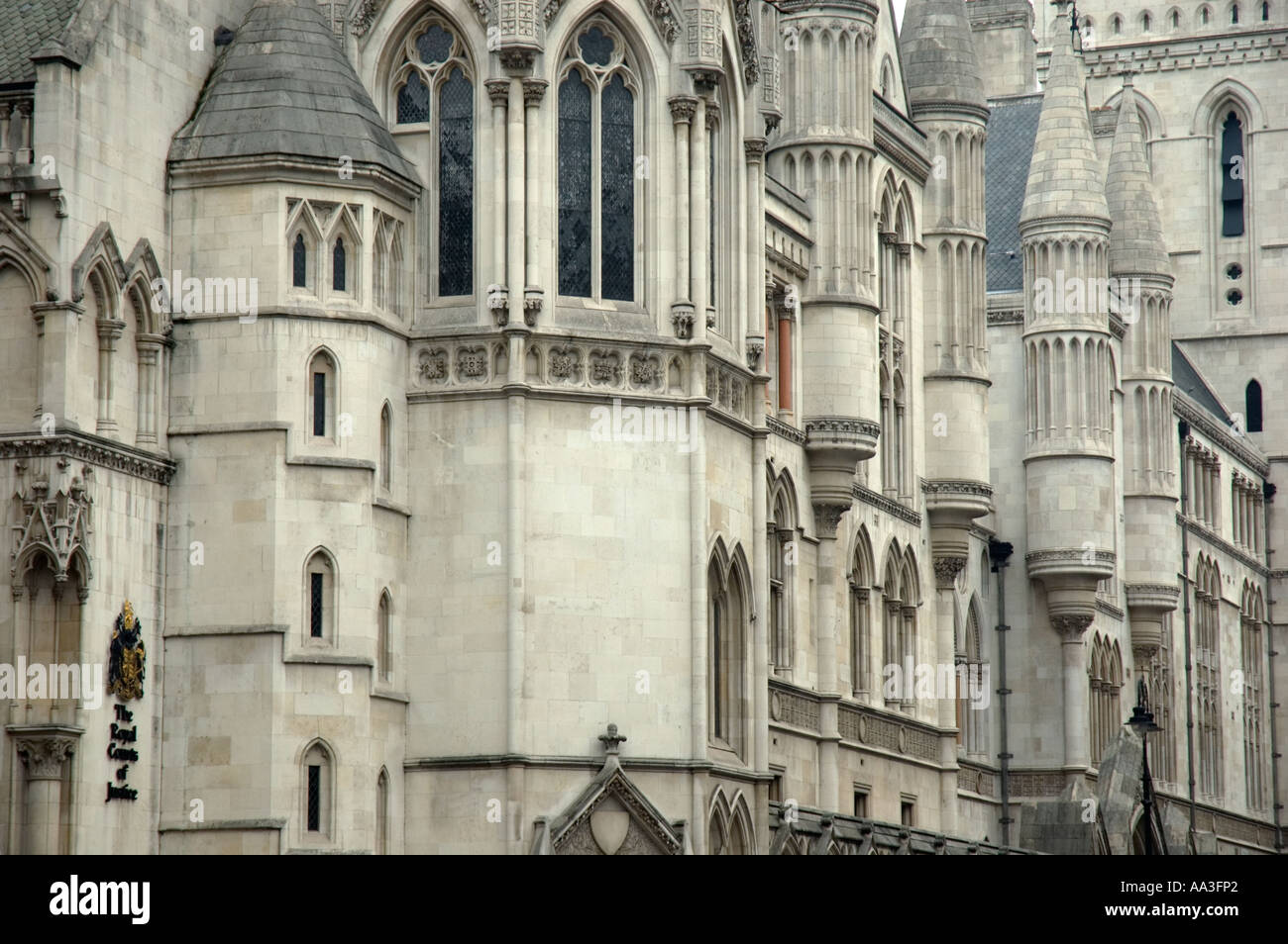 Close up of Royal Courts of Justice building facade showing the Gothic ...