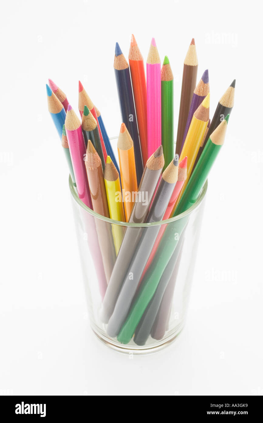 Colour Pencils in Plastic Cup Stock Photo - Alamy