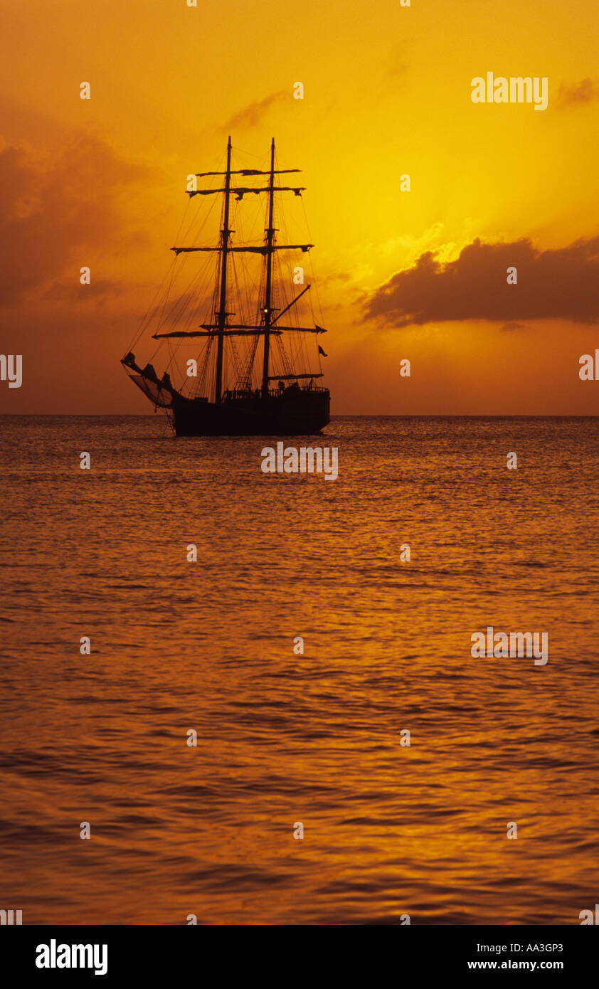 Square rigged sailing ship at mooring off Grand Cayman Cayman Islands ...