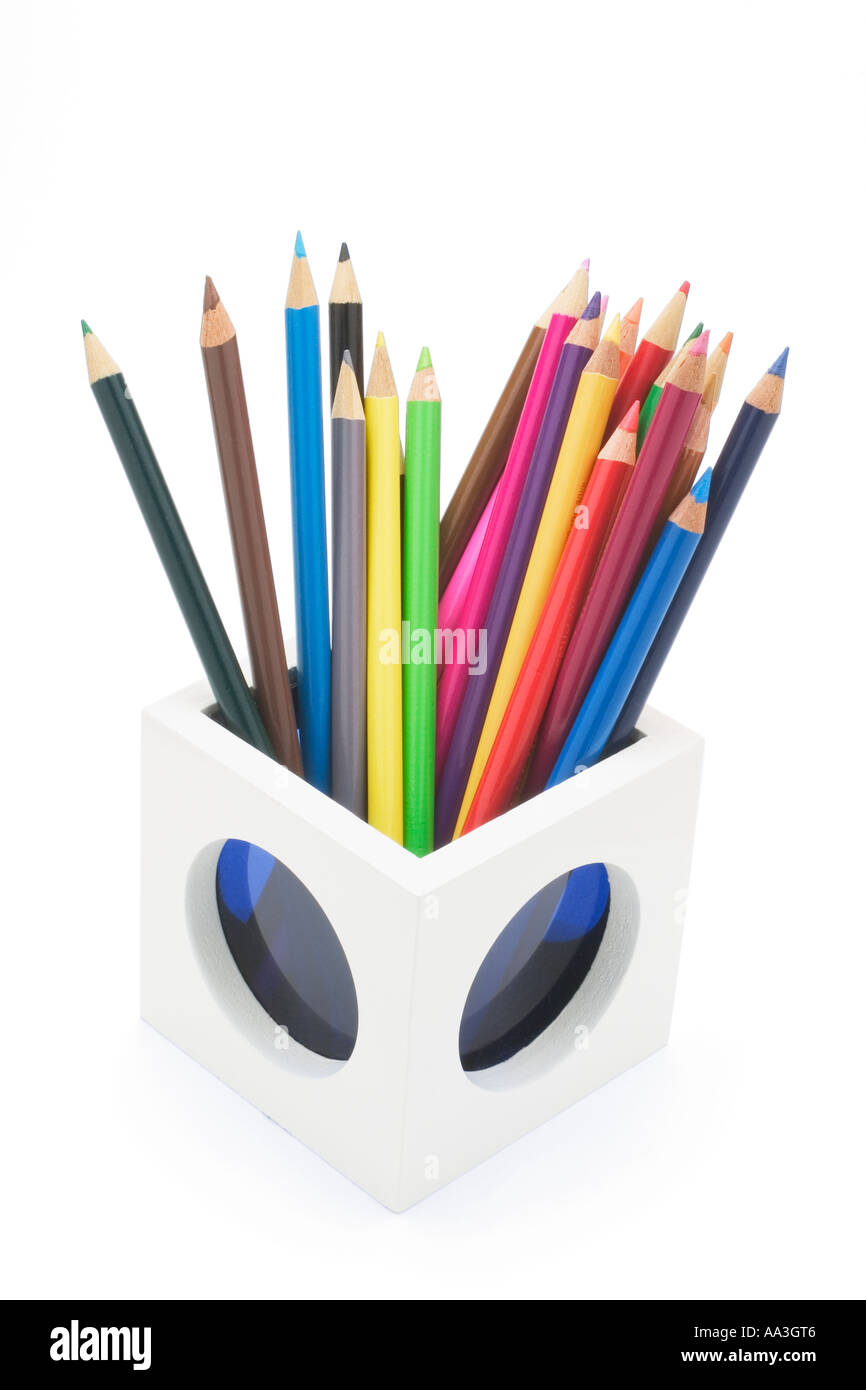 Colour Pencils in Holder Stock Photo - Alamy