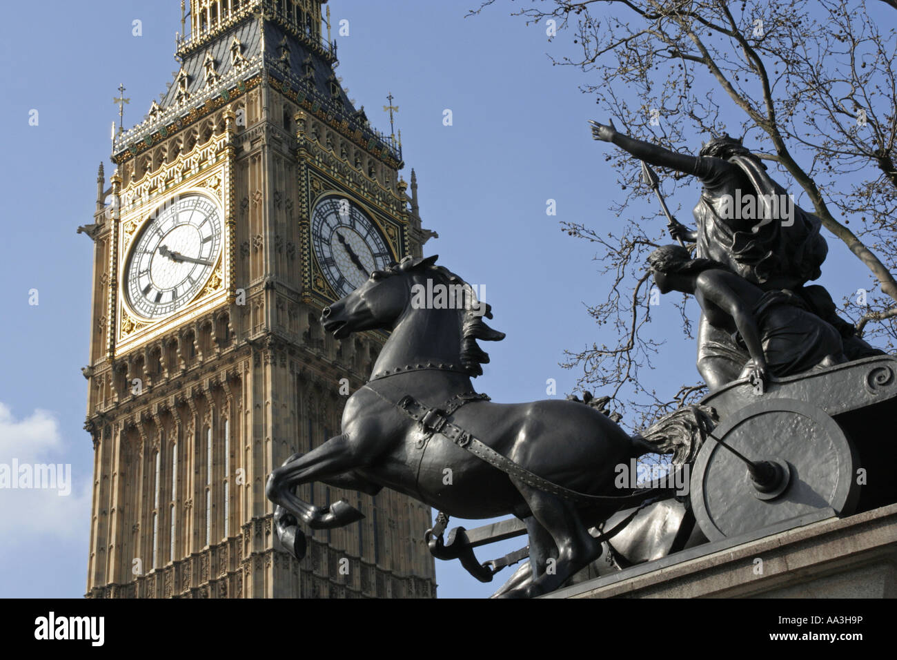 big ben bodicea statue london victoria embankment england uk gb Stock ...