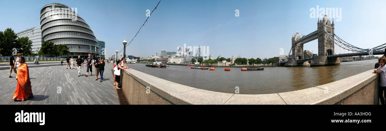 A panoramic view of London showing City Hall, The river Thames The City ...