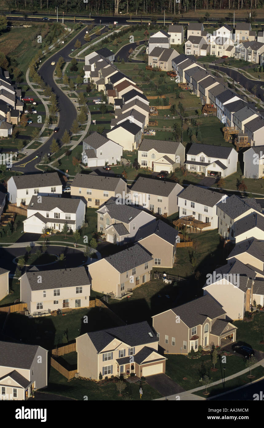 USA Maryland Aerial view of houses in sprawling suburbs near ...